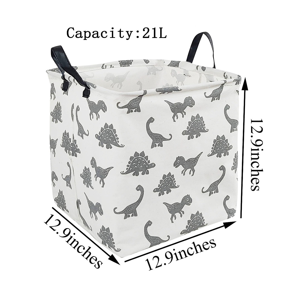 HUAYEE Squrage Storage Bin Canvas Fabric Storage Basket, Waterproof Coating Toy Organizer with Handles, Gift Basket for Home, Office, Clothes, Toy, Shelf Basket (Square Gray Dinosaur)