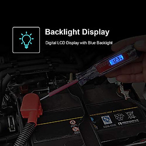 Heavy Duty 3-65V Backlit Digital LCD Circuit Tester, Test Light with 140 Inch Extended Spring Wire, Car Truck Low Voltage & Light Tester with Stainless Probe