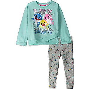 Pinkfong Baby Shark Toddler Girls Crossover Long Sleeve Top Legging Set Blue 5T
