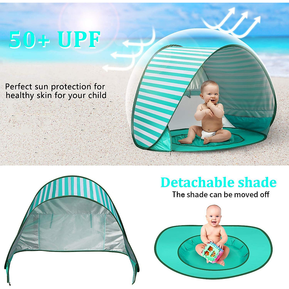 Baby Beach Tent with Pool, UPF 50+ Beach Sun Shelter Outdoor Tent for Aged 0-3 Baby and Kids, Parks and Beach Shade Portable Mini Pool