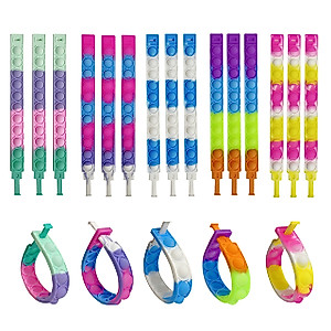 WQFXYZ 30 PCS 20PCS Push Pop Fidget Toy Fidget Bracelet, Durable and Adjustable, Multicolor Wristband Push Pop Stress Relief Sensory Fingertip Toys for Kids and Adults (20 PCS)