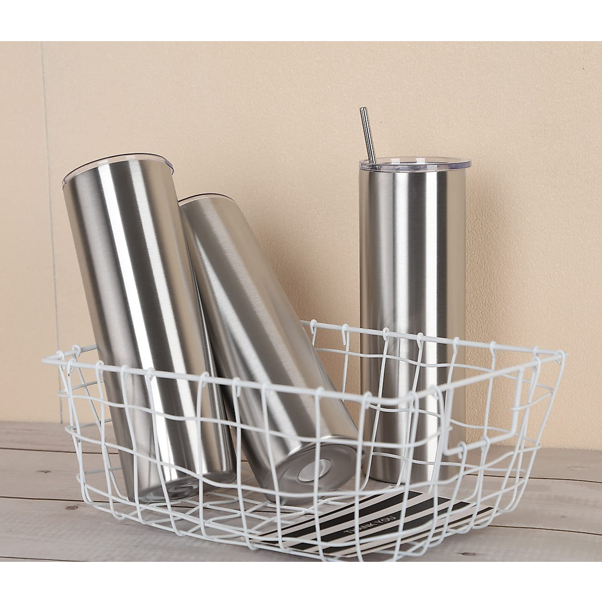 Wzaytia 30 Oz Straight Skinny Tumbler Set, 4 Pack Stainless Steel Slim Tumbler 30 Oz Skinny with Lid and Straw, Insulated Skinny Slim Water Tumbler for Diy, Silver