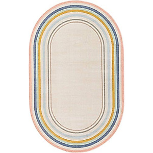 Unique Loom Lotus Collection Area Rug - Guyana (5' 3" x 8' Oval, Multi/ Blue)
