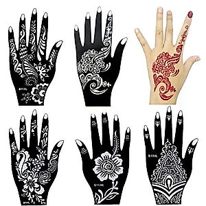 Xmasir 6 Sheets India Henna Tattoo Stencil Kit for Women Girl Hand Art Painting Temporary Tattoo Sticker Glitter Templates 7.87'' x 4''