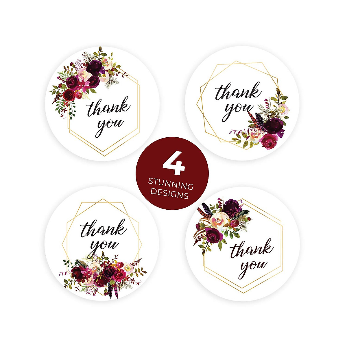 Fall Floral Frames Thank You Stickers / 4 Alternating Designs / 500 Boho Thank You Stickers / 1.5" Autumn Wedding Envelope Seals
