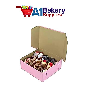 A1 Bakery Supplies Cake Boxes Cake Carry Boxes Disposable Cake boxes 10 Pack Pink 8 x 5 x 3.5 MADE IN USA