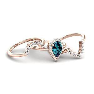 14k Rose Gold Plated 925 Sterling Silver Pear Cut Created London Blue Topaz, bridal rings engagement ring wedding band,Promise Pear Solitaire Ring For Her (5)