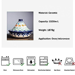 MYYINGBIN Moroccan Tagine Pot Ceramic Micro Pressure Cooker Handmade Underglaze Casserole Suitable for Oven Microwave Dishwasher Disinfection Cabinet