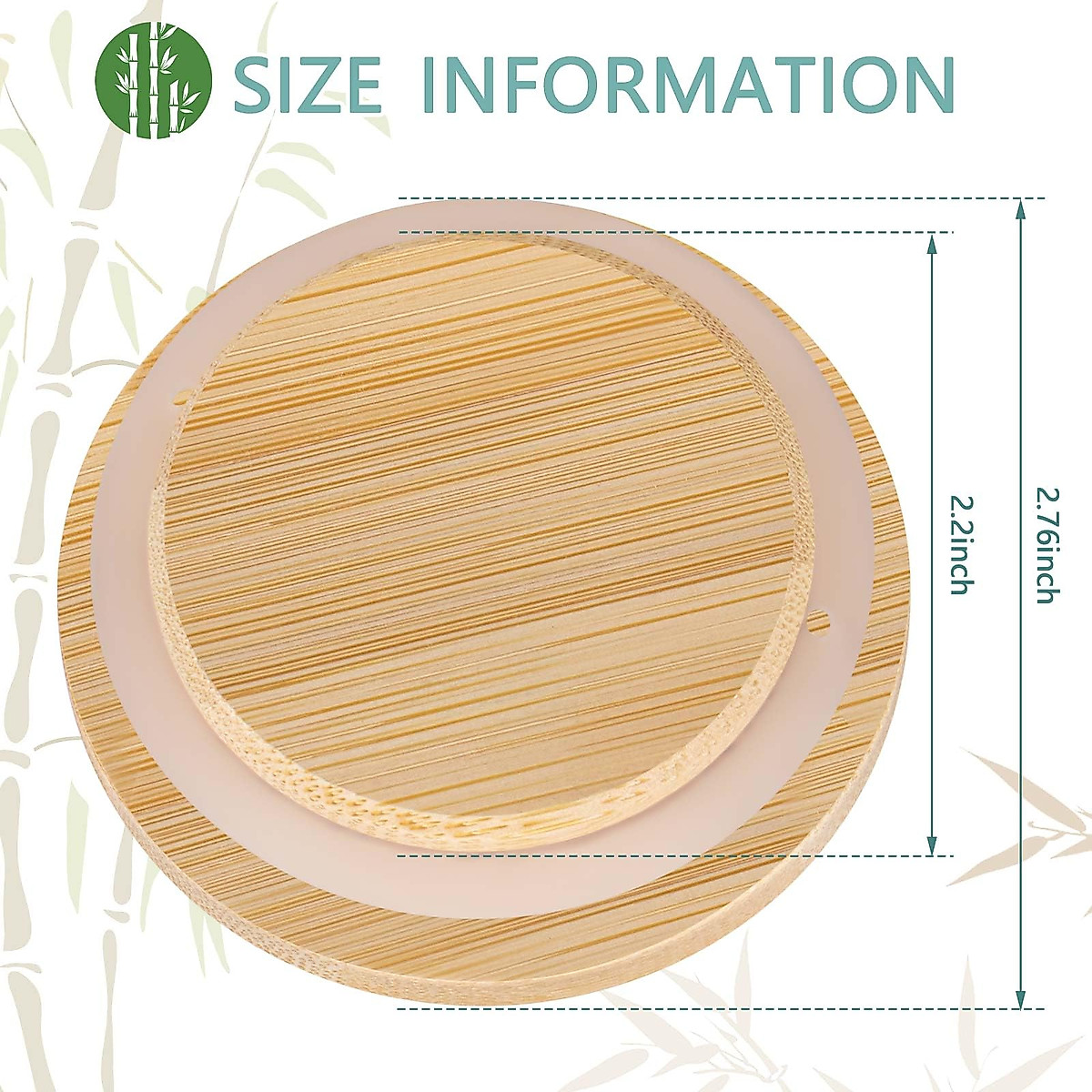 Beeveer 8 Pcs Regular Mouth Lids for Mason Jars 2.76'' Wooden Lids Leaf Pattern Storage Lids Reusable Yogurt Canning Jar Lids with Airtight Silicone Sealing Rings Round Canning Lids for Food Storage