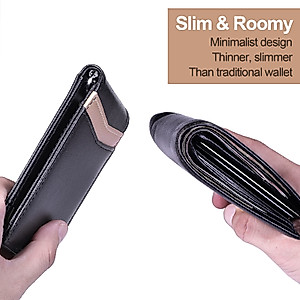 WINWANG Slim Wallet for Men with Money Clip Genuine Leather Minimalist Bifold RFID Blocking Front Pocket Wallet Present for Dad, Boyfriend, Husband.
