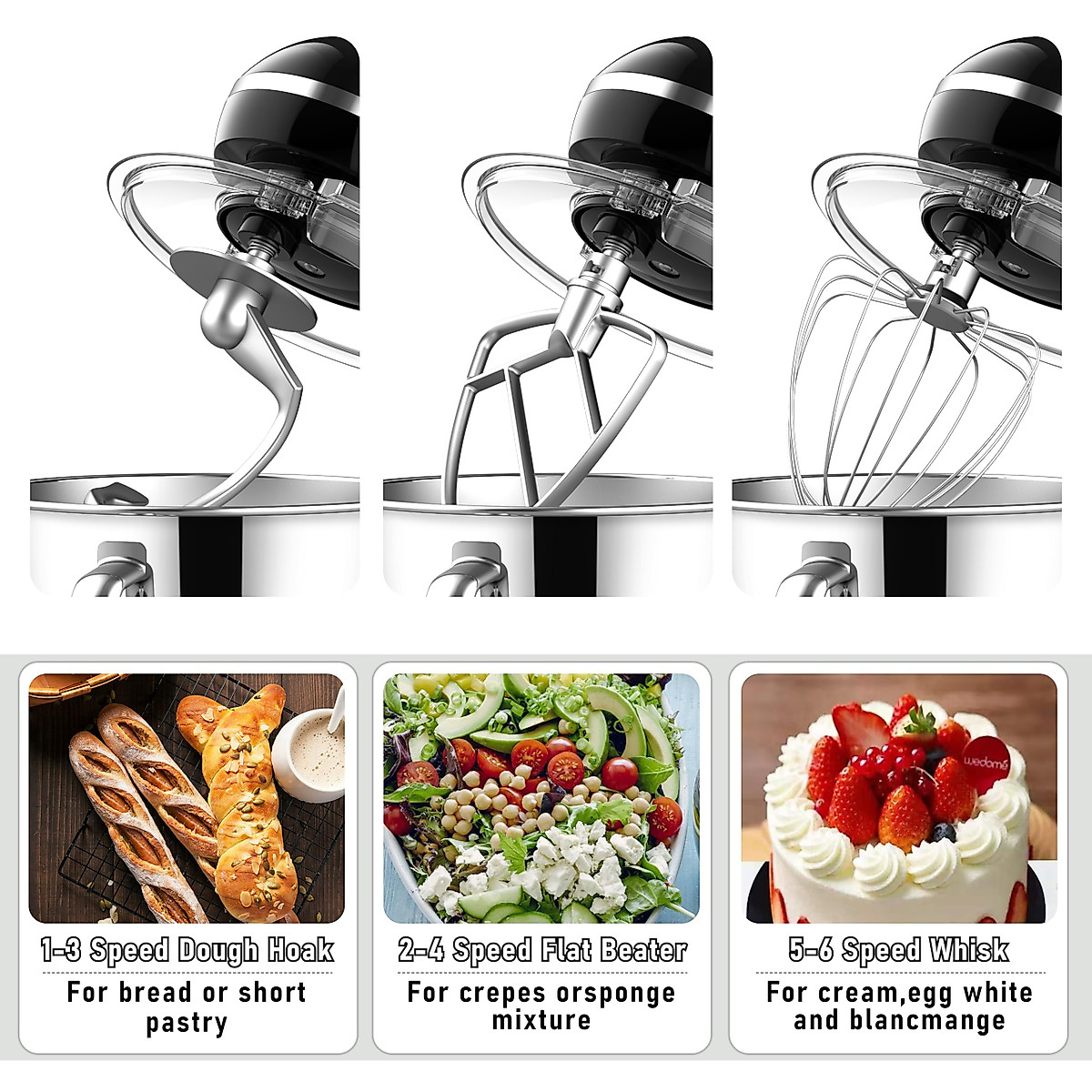 Kitchen Stand Mixer, 6.5 Qt Mixing Bowl, 660W 6+P Speeds Tilt-Head Food Mixers,Kitchen Electric Stand Mixer with Dough Hook, Wire Whip, Beater((Black)