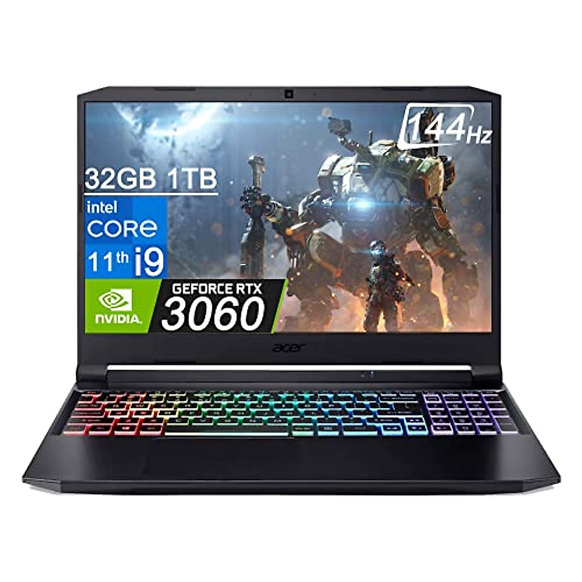 Acer Nitro 5 (15.6" FHD 144Hz, Intel i9-11900H, 32GB RAM, 1TB PCle SSD, GeForce RTX 3060 6GB), RGB Backlit Gaming Laptop, Webcam, Killer Wi-Fi 6, Windows 11 Home (Renewed)