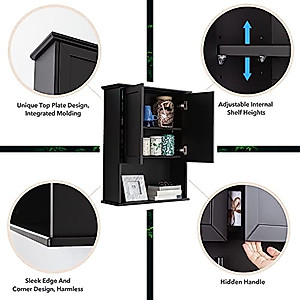 OONNEE Bathroom Wall Cabinet Black Wall Mounted Wood Medicine Cabinet, Over Toilet Storage Bathroom Cabinet with 2 Doors & Adjustable Shelf, Soft Hinge Wall Hanging Cabinet for Bathroom Laundry Room