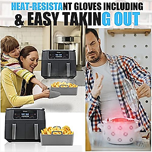 Silicone Air Fryer Liners For Ninja Foodi Dual Dz201 Dz401, Reusable Air Fryer Silicone Basket With Heat-proof Gloves, Food Grade air Fryer Silicone Pot For Ninja Foodi, Heat Non-stick Easy To Clean