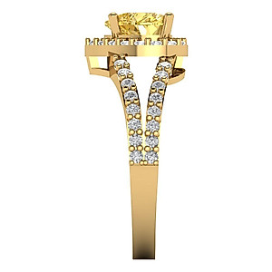 Clara Pucci 1.72ct Heart cut Custom Engraving Solitaire Halo split shank Natural Citrine Statement Art Deco Ring 14k Yellow Gold Size 7