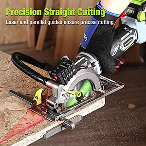 WORKPRO 20V Cordless Mini Circular Saw, 4-1/2" Compact Wireless Circular Saw 4.0Ah Battery, Fast Charger, 3 Saw Blades, 4500RPM, Laser Guide, Max Cutting Depth 1-11/16"(90°), 1-1/8"(45°)