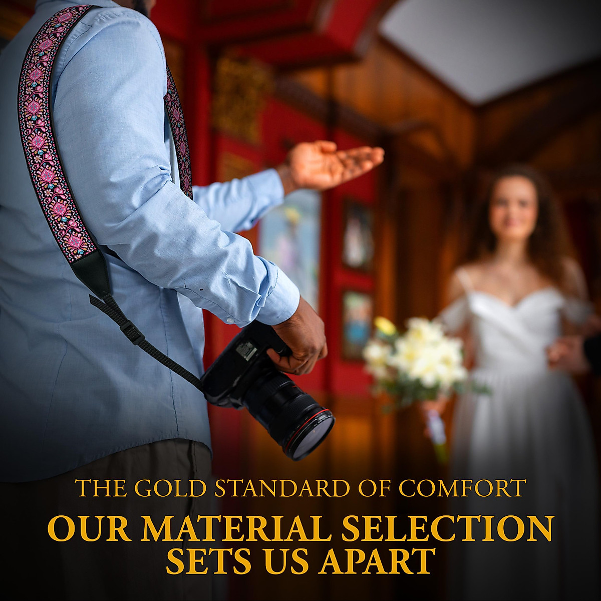 Art Tribute Pink Woven Camera Strap For All DSLR and SLR Camera, Embroidered Elegant Universal Neck & Shoulder Strap, BOHO Pattern. Best Gift for Photographers