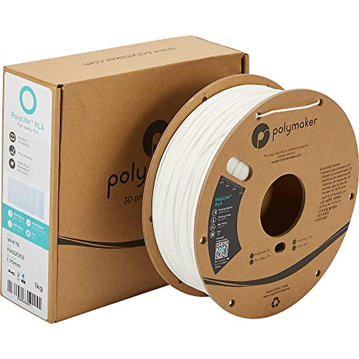 Polymaker PLA Filament Bundle, PLA 3D Printer Filament 1.75mm - PolyLite PLA Filament 1.75 PLA Bundle of 2, 2 Colors, Black/White