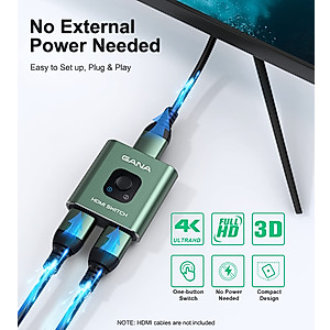 HDMI Switch 4k@60hz Splitter, GANA Aluminum Bidirectional HDMI Switcher 2 in 1 Out, Manual HDMI Hub Supports HD Compatible with Xbox PS5/4/3 Blu-Ray Player Fire Stick Roku