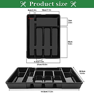 Dntorx Utensil Drawer Organizer, Expandable Silverware Drawer Organizer Adjustable Kitchen Drawer Organizer Cutlery Drawer Utensil Tray Flatware Tray for Forks Spoons Knife Organizer(Large, Black)