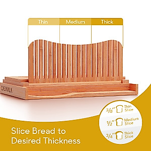 Bamboo Bread Slicer | Bread Loaf Slicing Machine With Crumbs Tray | Easy To Use Foldable Bread Cutter | Adjustable Slice Sizes | Bread Cutting Guide With Sharp Bread Knife & Storage Bag
