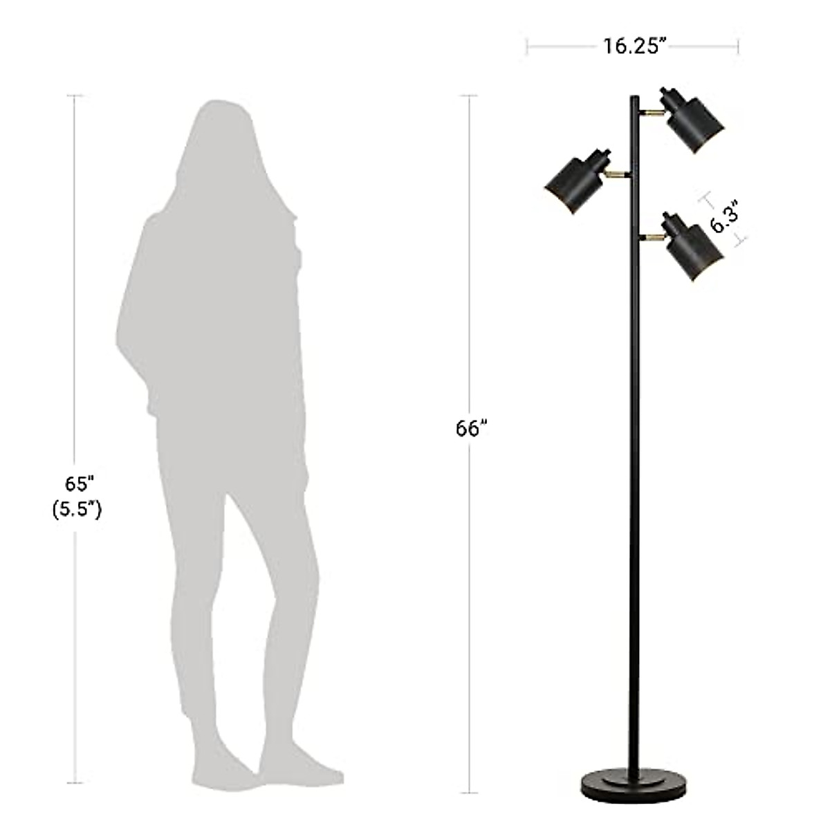 Catalina 23247-001 Modern Floor Lamp, 66", Black w/Metal Shades