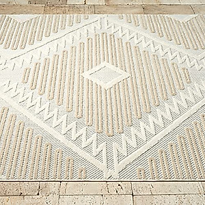 Abani Area Rugs - Modern Diamond Pattern - Cream Rug for Living Room, Bedroom, Dining Room - Indoor/Outdoor - Easy to Clean - Non-Shedding - 4' x 6'