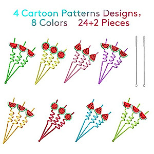 24 Watermelon Fruit Drinking Straws with 2 PCS Straws Cleaning Brush for One in A Melon Party Supplies Watermelon Birthday Party Supplies Decorations Favors