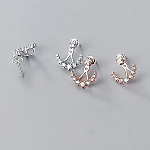 SLUYNZ 925 Sterling Silver CZ Jacket Earrings for Women Teens Star Jacket Earrings Huggie Studs (A-Silver)