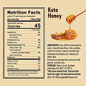 ChocZero Sugar Free Honey - Natural honey equivalent, same sweetness and consistency as raw honey, Keto friendly, vegan (1 Jar, 10.5oz)