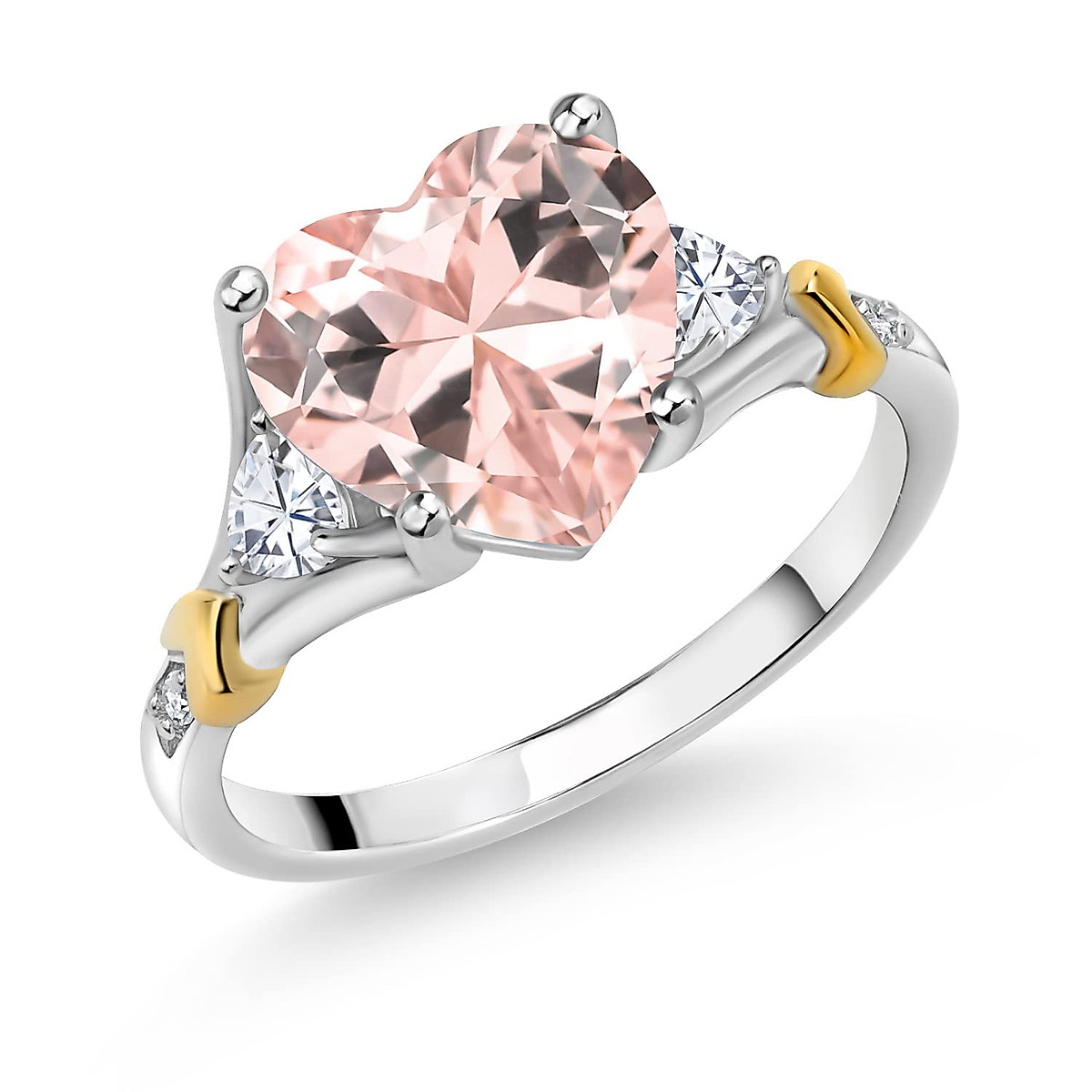 Gem Stone King 925 Silver and 10K Yellow Gold 10MM Heart Gemstone Birthstone White Moissanite and White Diamond Engagement Ring For Women | Available in Size 5,6,7,8,9