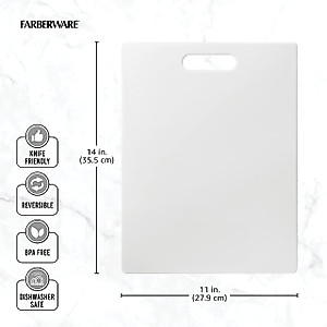 Farberware Large Cutting Board, Dishwasher- Safe Plastic Chopping Board for Kitchen with Easy Grip Handle, 11-inch by 14-inch, White