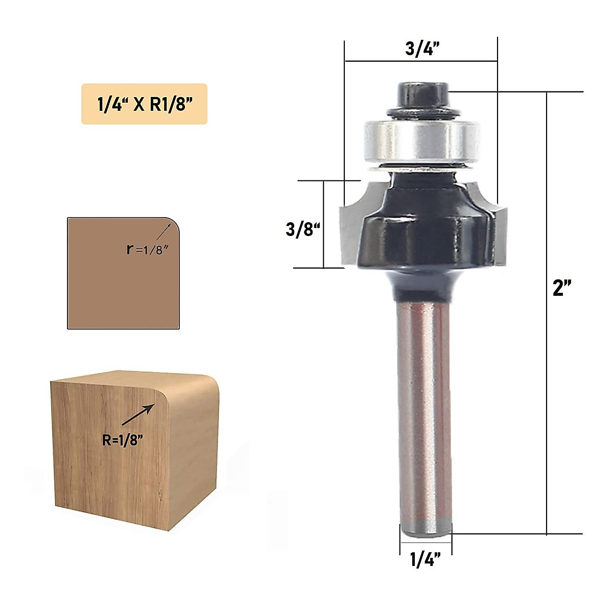 SICWOOD 4pcs Round Over Router Bits 1/4 Shank - Roundover Router Bit Set, Carbide Corner Rounding Edge-Forming Bit, Bearing Guide for Rounding Trim Radius 1/8", 1/4", 3/8", 5/16"…