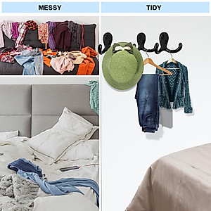 Kruodop 4 Pack Wall Hooks Wall Mounted Coat Hooks for Hanging Heavy Duty, Black Towel Hooks, Metal Double Coat Hanger with Screws Cup Retro for Coats, Handbags, Towels, Hat