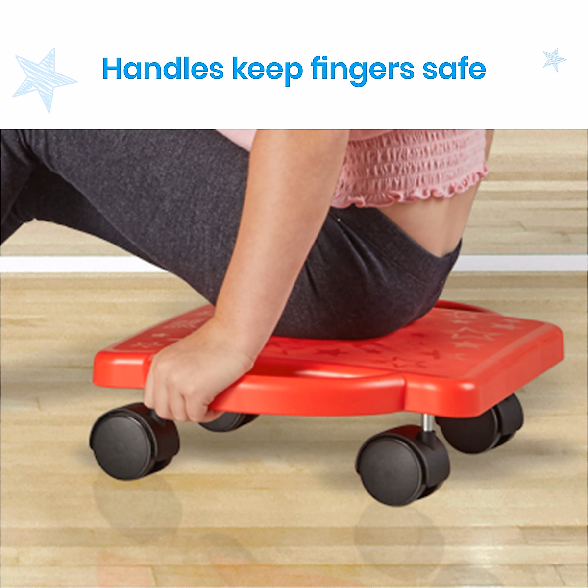 hand2mind Red Heavy-Duty Indoor Scooter Board with Handles, Floor Scooter, Sit Down Scooter, Gym Activities for Kids, Indoor Recess Games, Sport Scooters, Physical Education Equipment, Gross Motor Toy