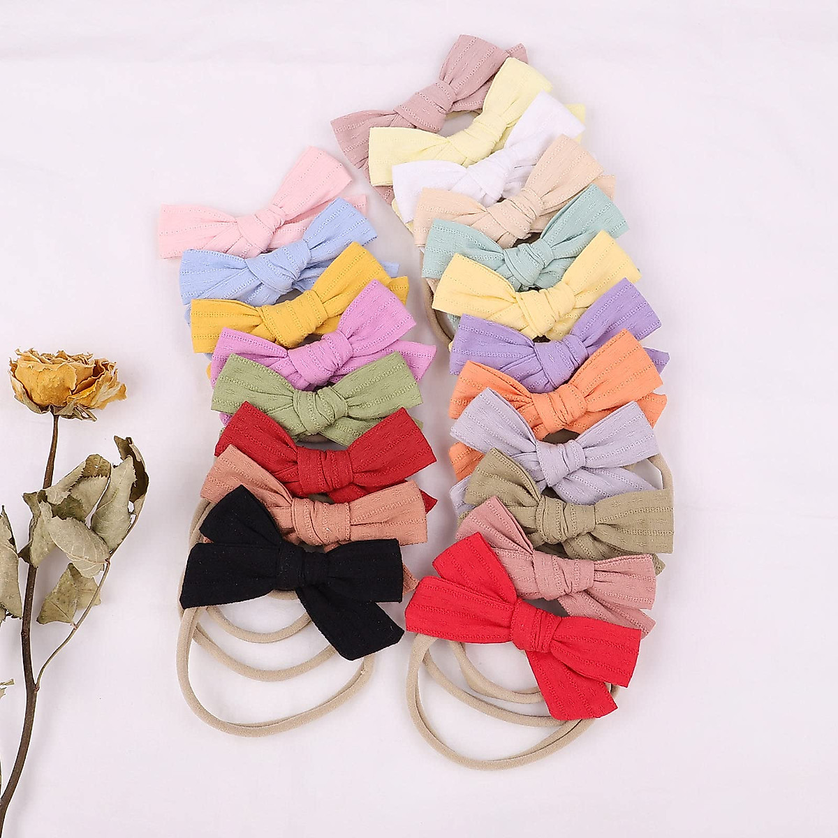 doboi 20PCS Baby Girls Headbands Hair Bows Nylon Linen Hairbands Handmade Hair Accessories for Newborn Infant Toddlers Little Girl and Kids