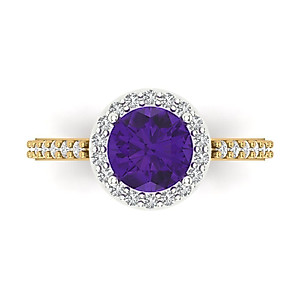 Clara Pucci 2.34ct Round Cut Solitaire Halo Amethyst Proposal Designer Wedding Anniversary Bridal ring 14k Yellow & White Gold 9.25