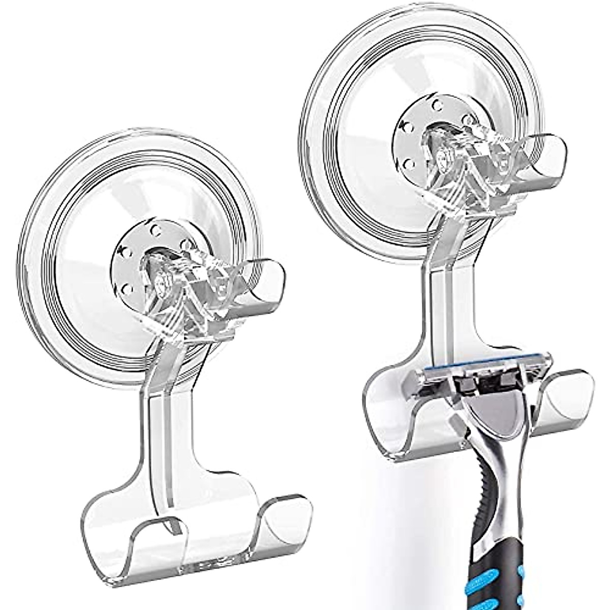 LUXEAR Suction Cup Hooks, 2 Pack Removable Reusable Razor Hook and 6 Pack Powerful Suction Hooks for Towel, Loofah, Window