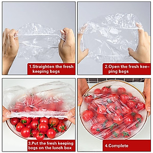 200pcs Fresh Keeping Bags, Plastic Sealing Bags Food Cover, Elastic Stretch Adjustable Bowl Lids, Universal Kitchen Wrap Seal Caps for Leftover And Meal Prep