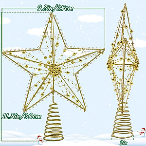 AUMAYCO Gold Christmas Tree Topper Star with Warm White LED Lights and Pearl Beads, 20 LED Lights Star Tree Topper for Christmas Tree Decorations and Xmas Holiday Seasonal Décor, Battery Required