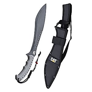 Cat Machete with Shoulder Strap Sheath,19 Inch, Stainless Steel Blade Knife with Ergonomic Comfort Tool Handle, Cut, Chop, Clear Brush, Garden, Outdoors, Camping Black Silver - 240395