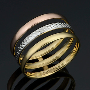 Kooljewelry 14k Tricolor Gold 10 mm Diamond-cut Triple Band Ring (size 10)