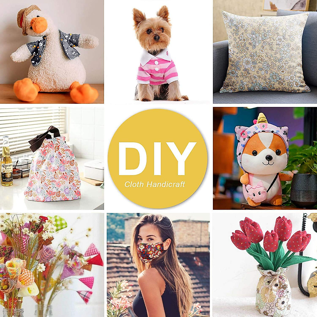 ZGXY Fabric, 8 pcs/lot Fat Quarter Fabric Bundles 100% Cotton 20" x 20" (50cm x 50cm) Quilting Cotton Craft Fabric Pre-Cut Squares Sheets for Patchwork Sewing Quilting Crafting, Floral Pattern