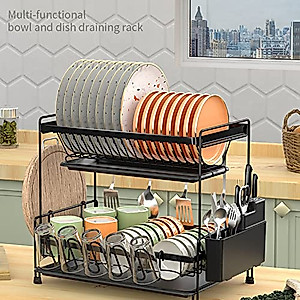 Jeanoko Dish Drying Rack, Black Dish Racks 2 Tier Rust Prevention for Kitchen