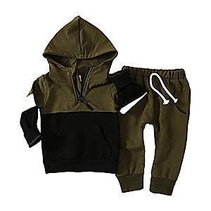 ADXSUN Kids Toddler Baby Girl/Boy Clothes Long Sleeve Color Block Hoodie Tops+ Casual Pants Winter Outfit(Green,3-4 years)