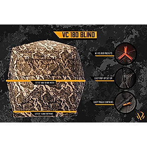VEIL CAMO VC180 3-Person Hub Blind with Panoramic Windows – Ground Blind for Deer & Turkey Hunting, 180-Degree Panoramic Window, Water Resistant, Durable & Heavy-Duty Design, Silent Closure Door