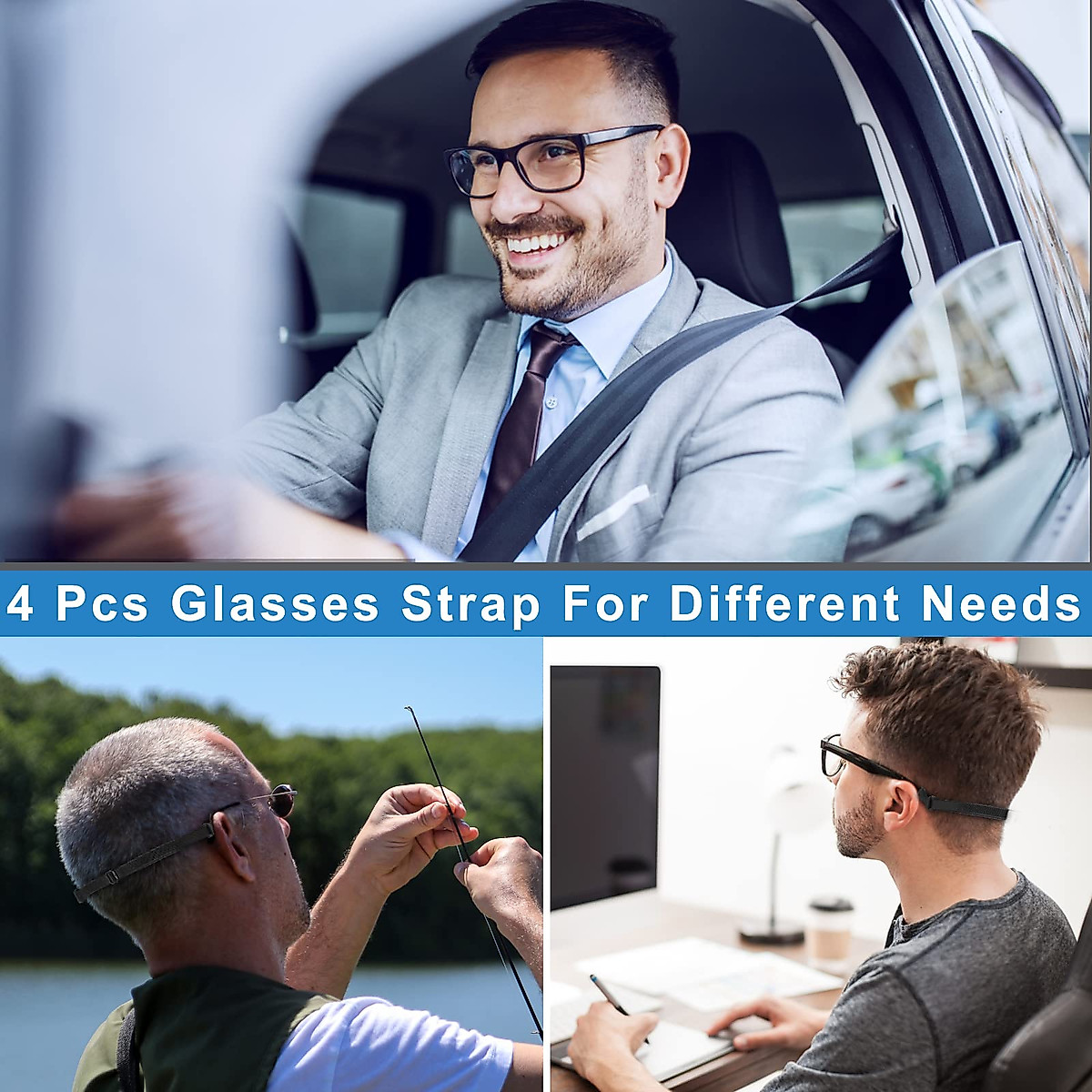 HDZW 4pcs Adjustable Glasses Strap - No Tail Anti-Slip Eyeglasses Strap - Sports Sunglasses Strap - Eye Glasses Holders Around Neck for Men, Women, and Kids - Secure and Comfortable Eyewear Retainer