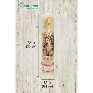 Angelitos de Mexico Guadalupana Virgen de Guadalupe Artisan Pink Candle Cirio Vela de la Guadalupana Fe Catolica
