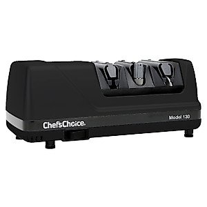 Chef’sChoice 130 Professional Electric Knife Sharpening Station for Straight and Serrated Knives and Uses Diamond Abrasives Made in USA, 3-Stage, Black