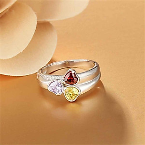 YOOSHINING Personalized Mothers Ring 925 Sterling Silver Rings Mothers Ring with 3 Birthstones Custom Birthstone Rings for Mothers Women Heart Ring for Birthday Wedding Anniversary Mothers Day Gifts